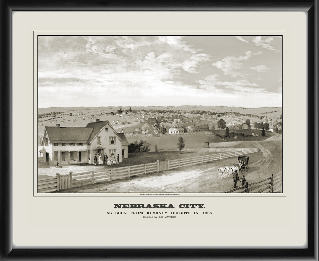 Nebraska City NE 1865 - Restored Bird's Eye view | Vintage City Maps