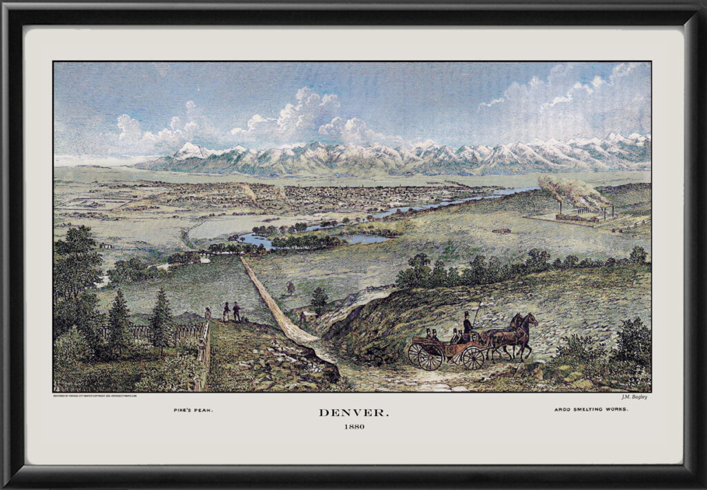 Denver CO 1880 (Color) - Restored Bird's Eye View | Vintage City Maps