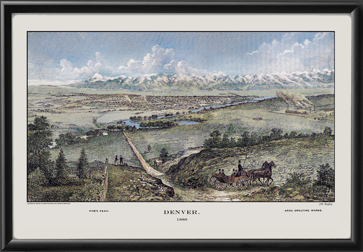 Denver CO 1880 (Color) - Restored Bird's Eye View | Vintage City Maps