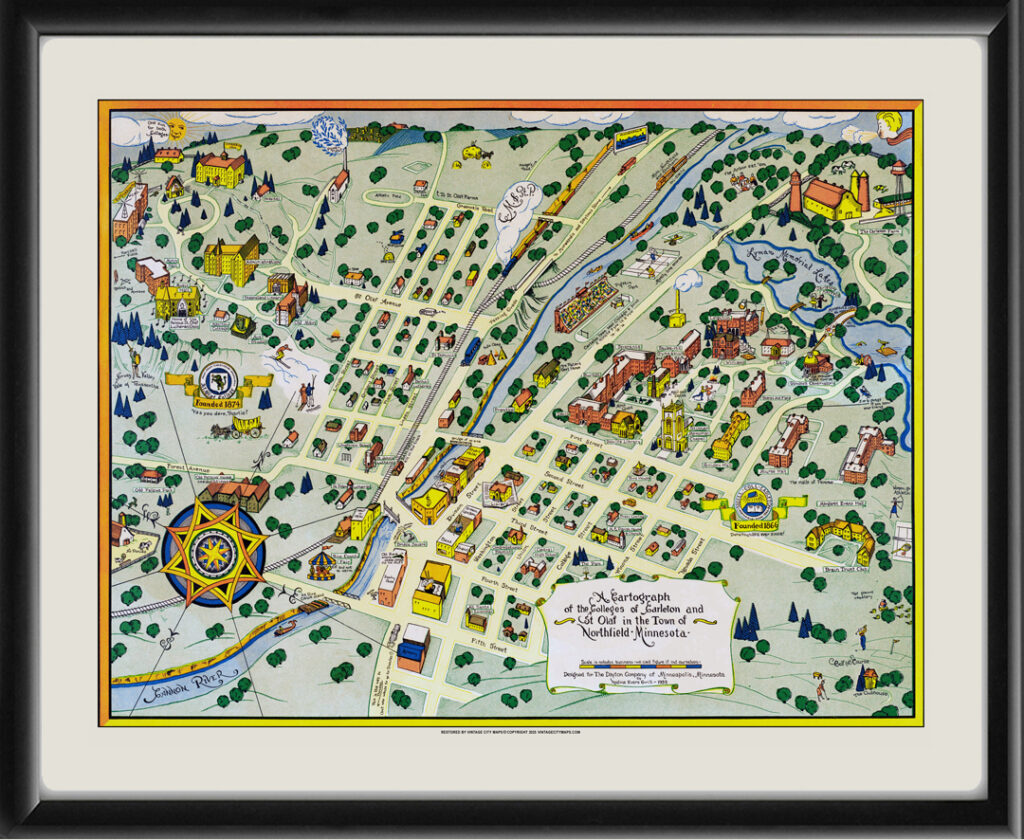 Colleges of Carleton and St Olaf - Northfield MN 1935 - Bird's Eye View Map