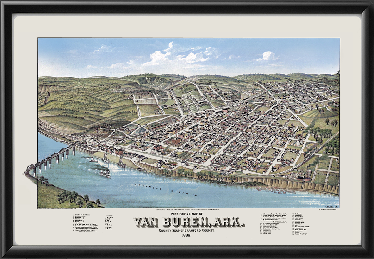 Van Buren AR 1888 (Color) - Restored Bird's Eye View Map | Vintage City ...