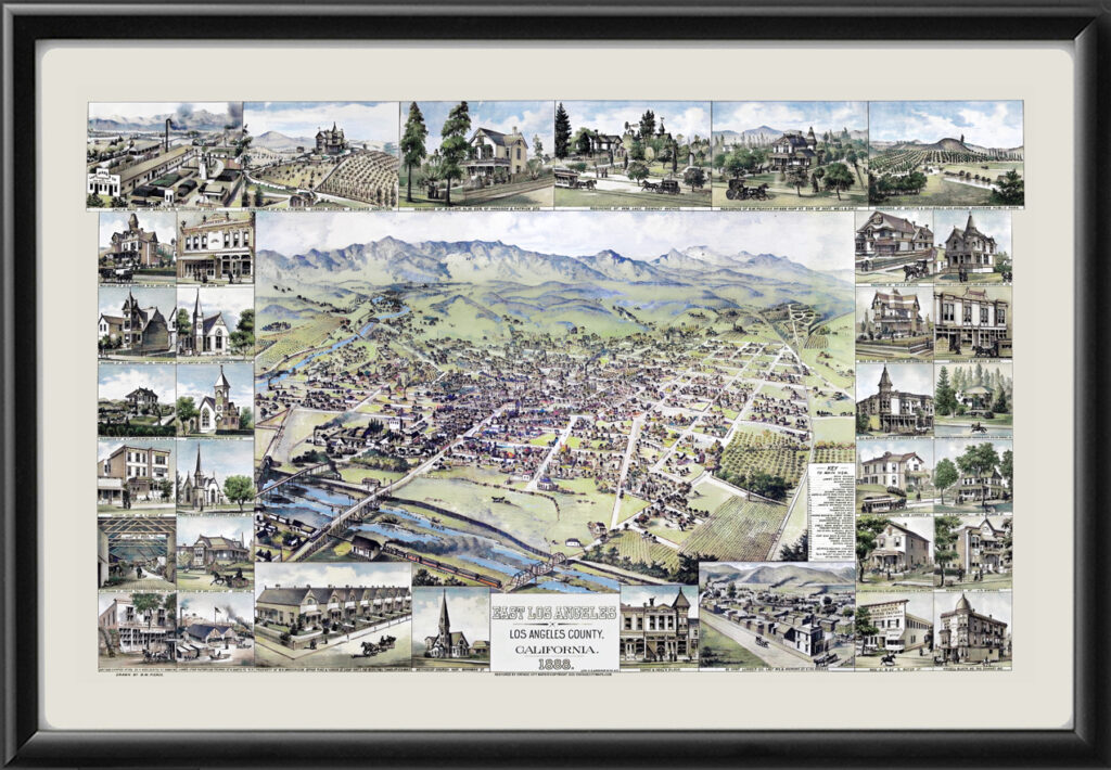 East Los Angeles CA 1888 (Color) - Restored Bird's Eye View Map ...