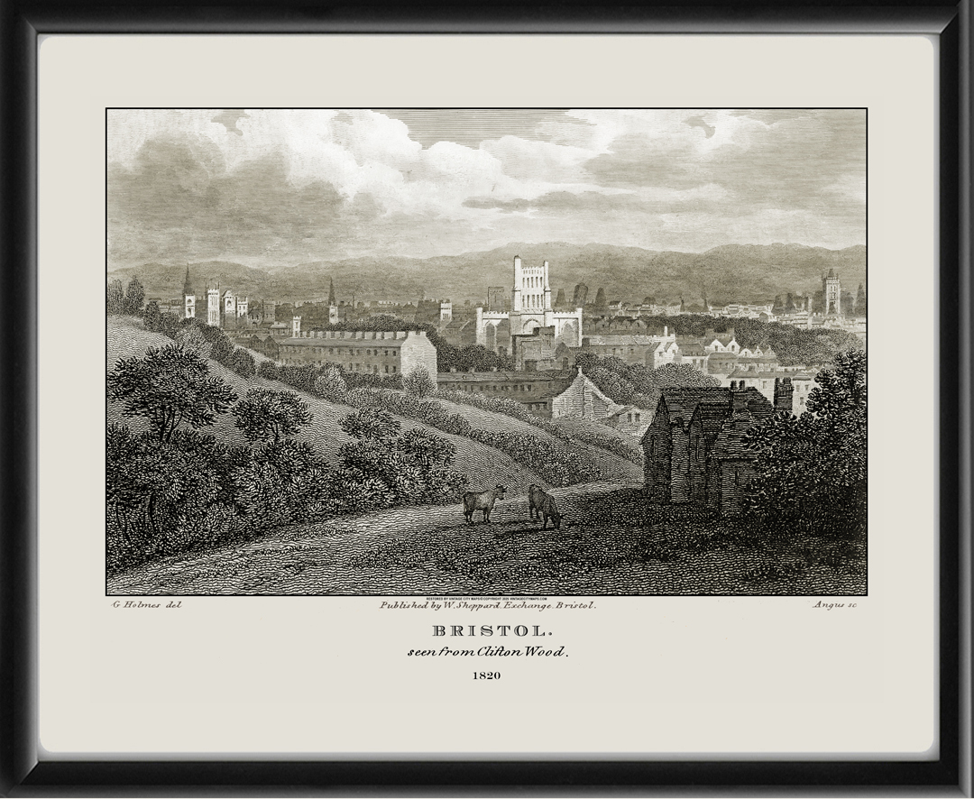 Bristol England 1820 - Restored Bird's Eye View | Vintage City Maps