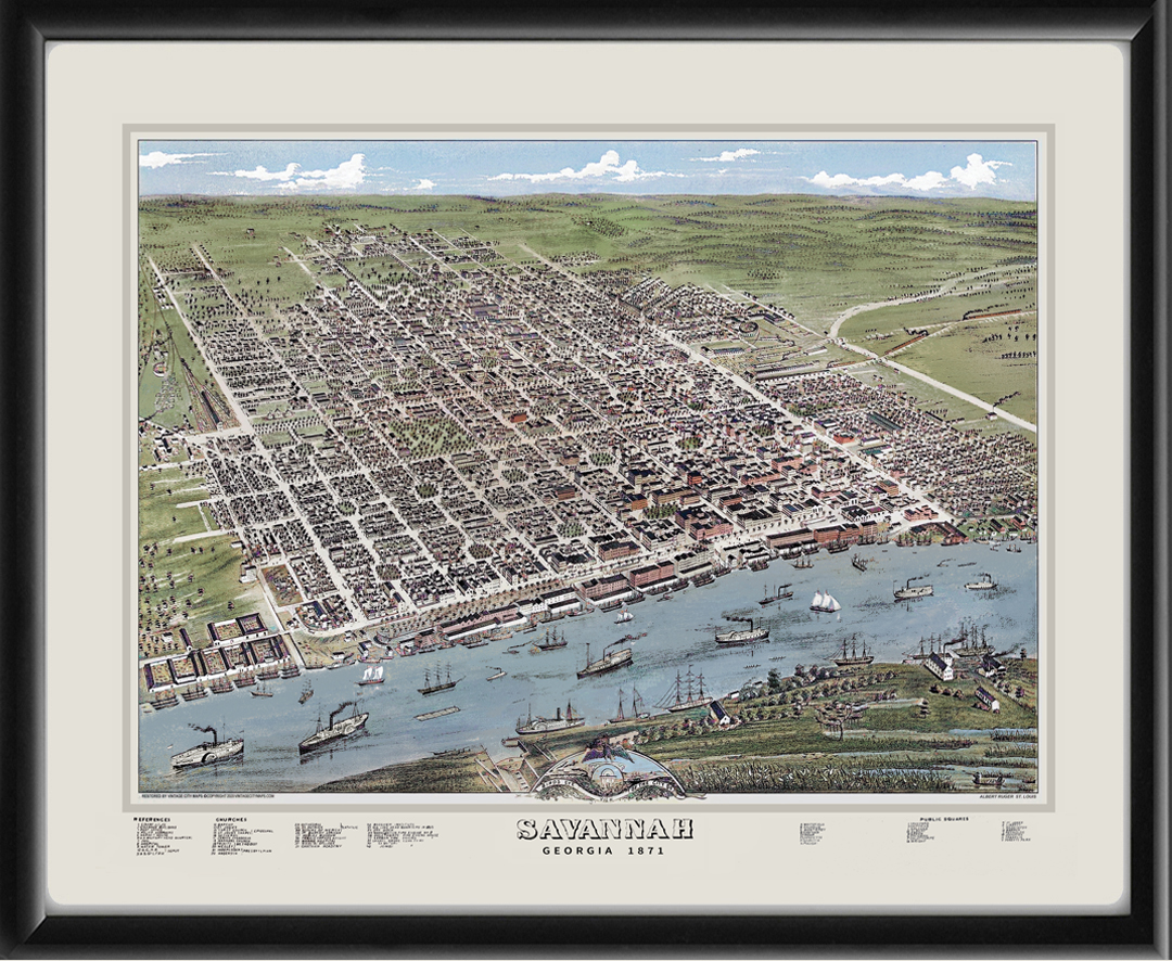 Savannah GA 1871 (Color) | Vintage City Maps - Restored City Views