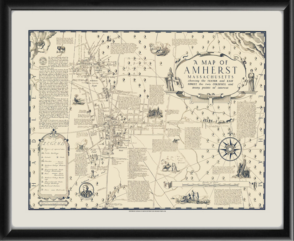 Amherst MA 1932 - Restored Pictorial Bird's Eye Map | Vintage City Maps