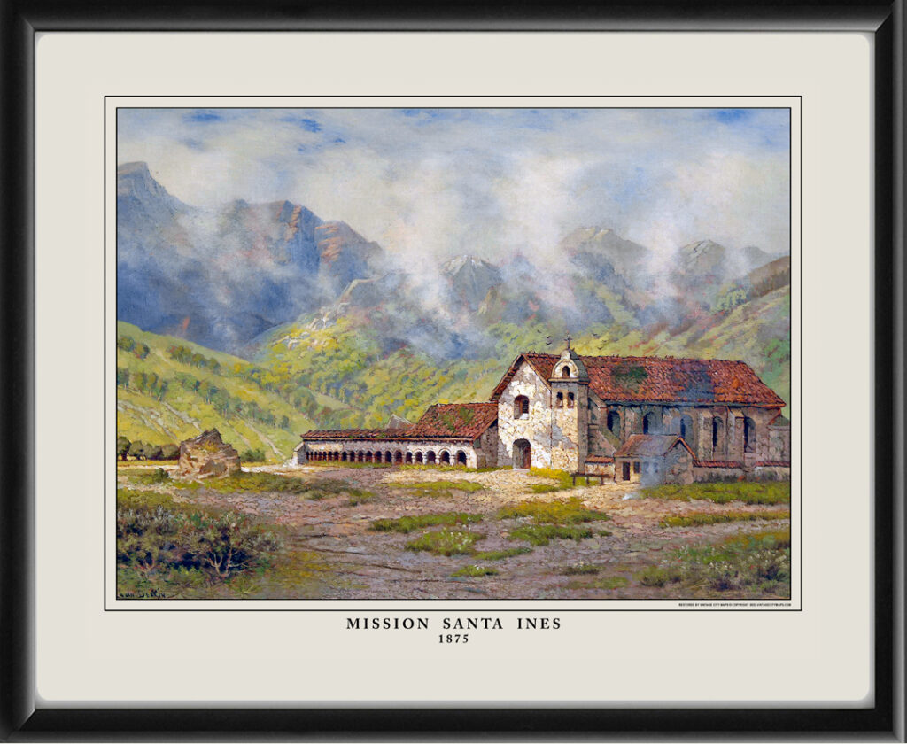 Mission Santa Ines, Solvang, CA 1897 - Restored Bird's Eye View