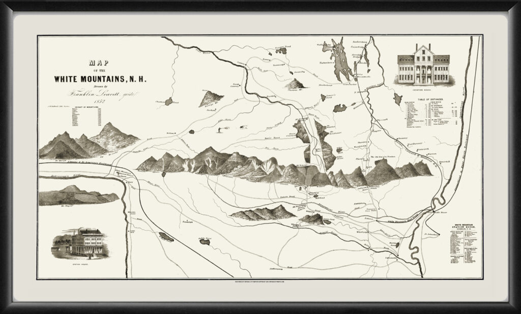 White Mountains NH 1852 by Franklin Leavitt - Vintage City Maps