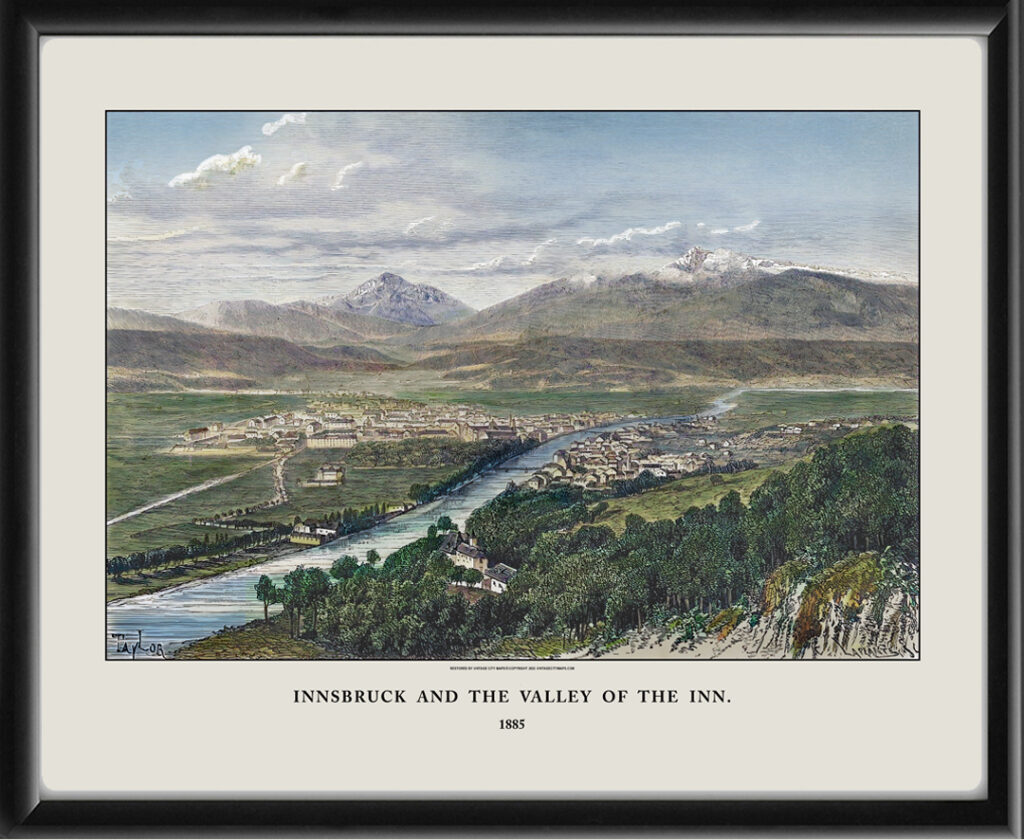 Innsbruck Austria 1885 - Restored Bird's Eye View | Vintage City Maps
