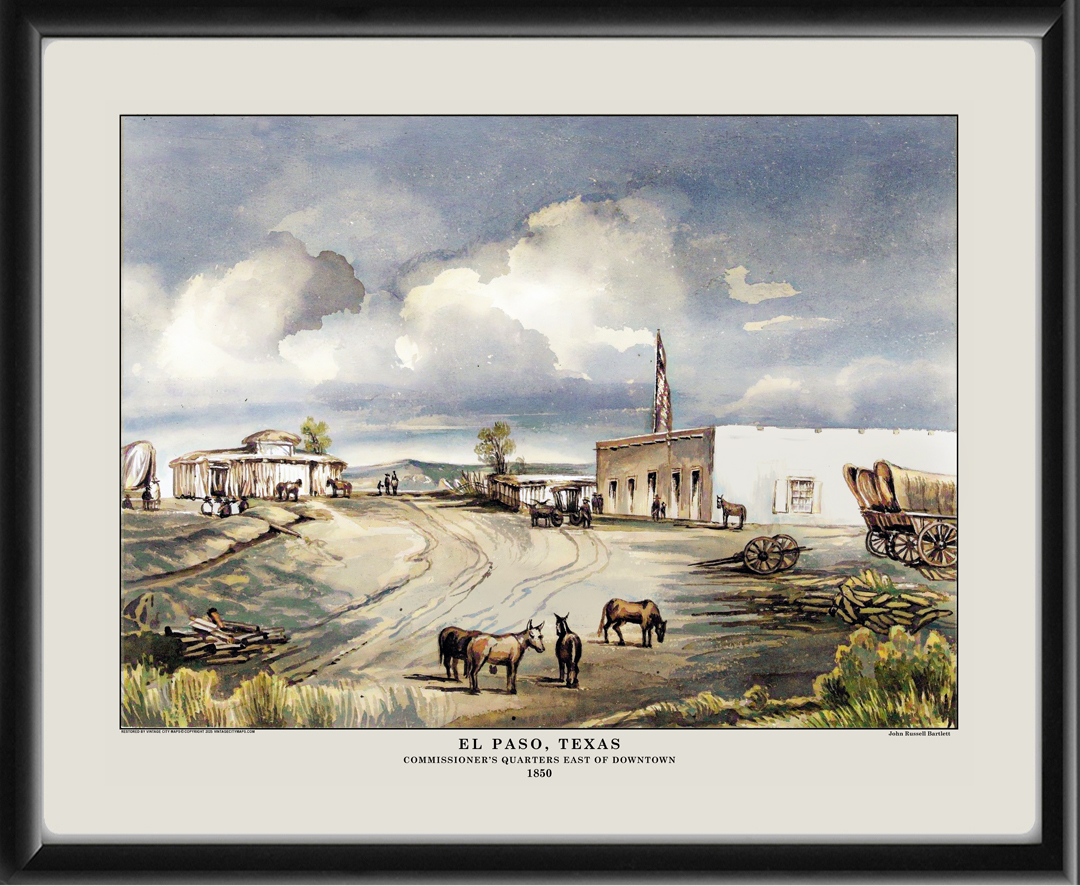 El Paso TX 1850 (Color) - Vintage City Maps - Restored Bird's Eye Views