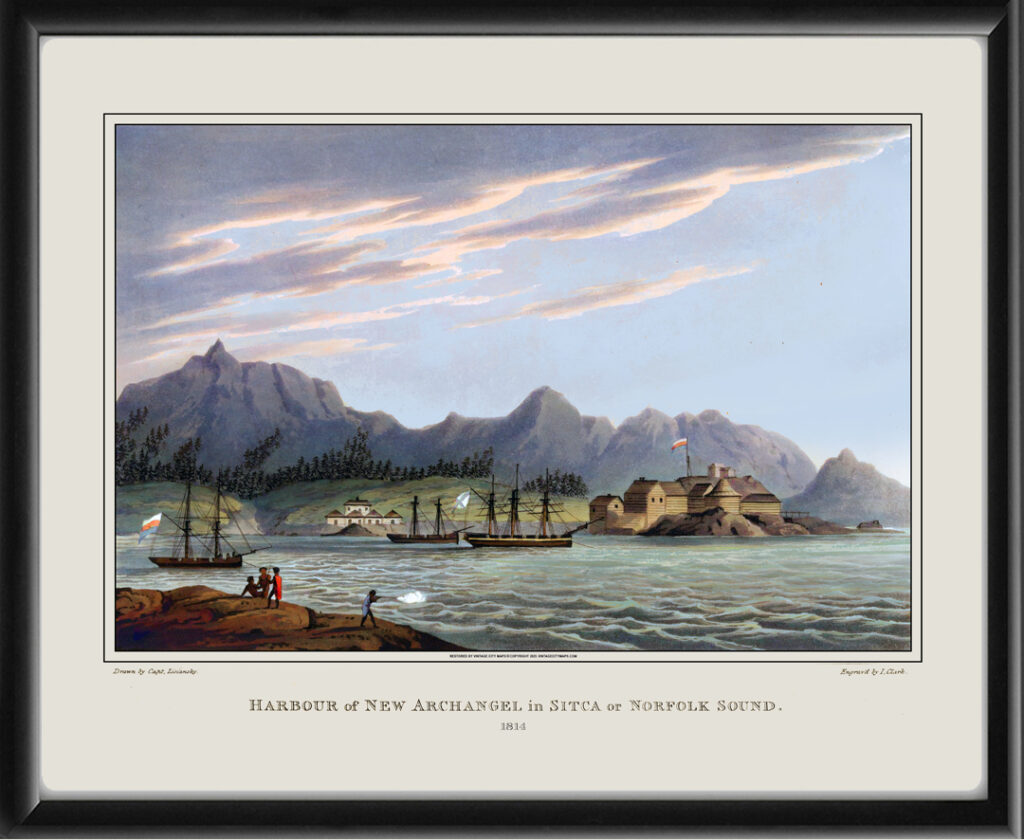 Sitka (New Archangel) Alaska 1814 - Restored Bird's Eye View | Vintage ...