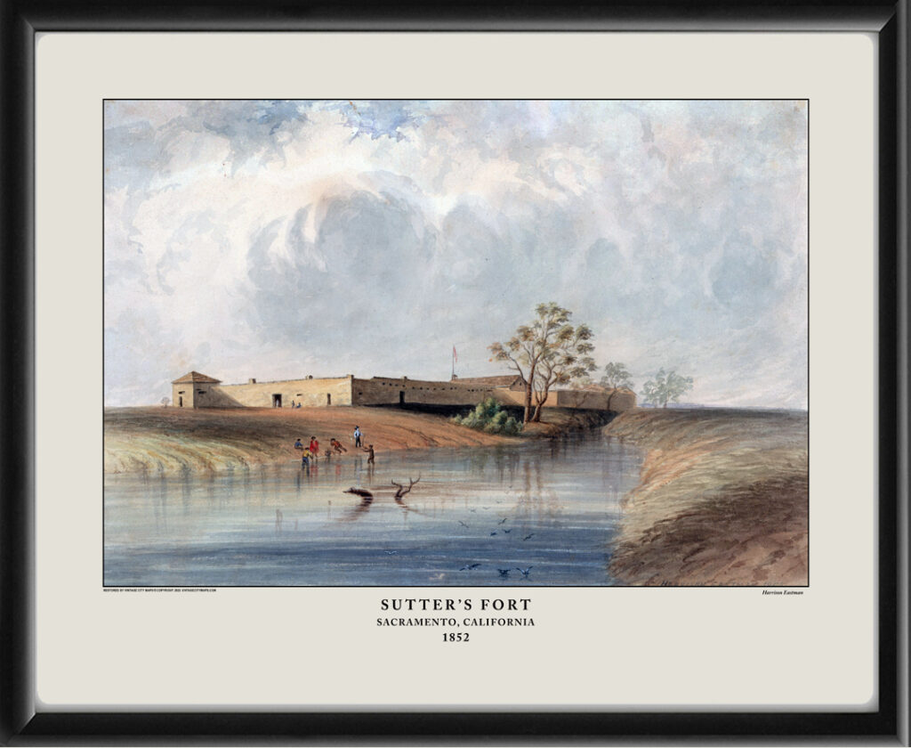 Sutter's Fort, Sacramento CA 1852 - Restored Bird's Eye View | Vintage ...