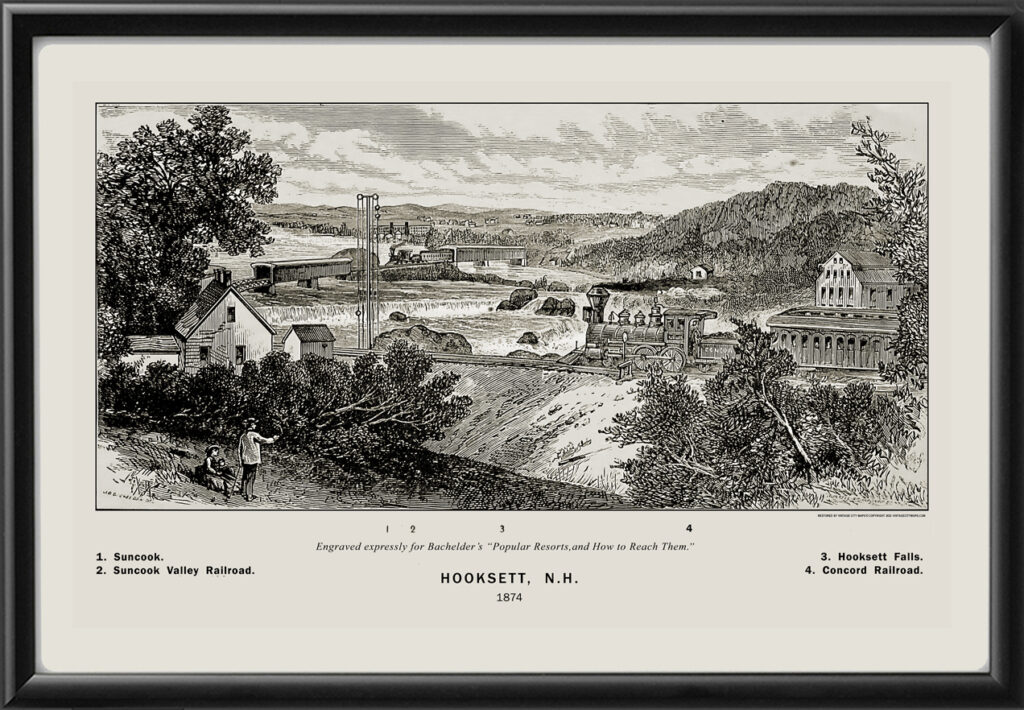Hooksett NH 1874 - Restored Bird's Eye View - Vintage City Maps