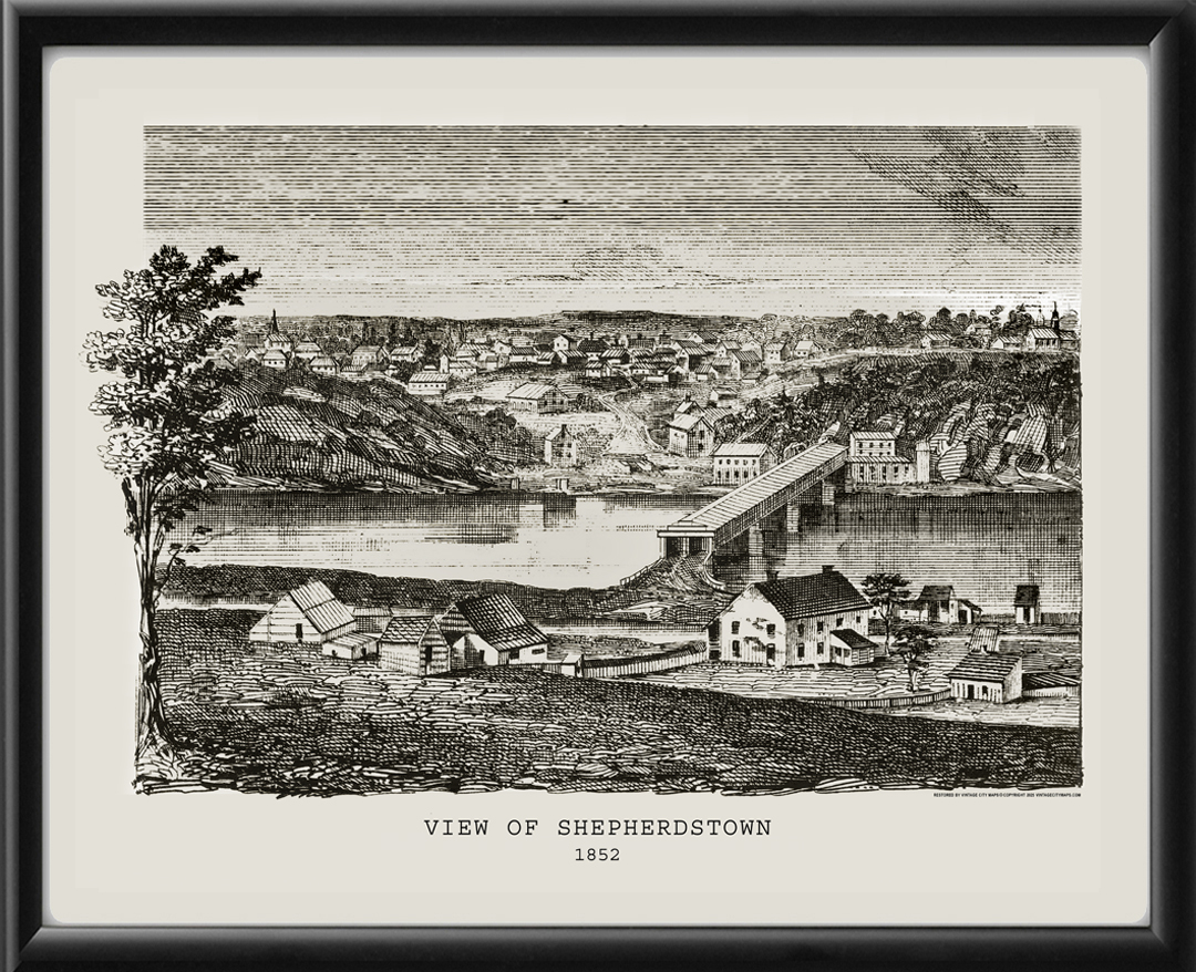 Shepherdstown WV 1852 - Restored Bird's Eye View | Vintage City Maps