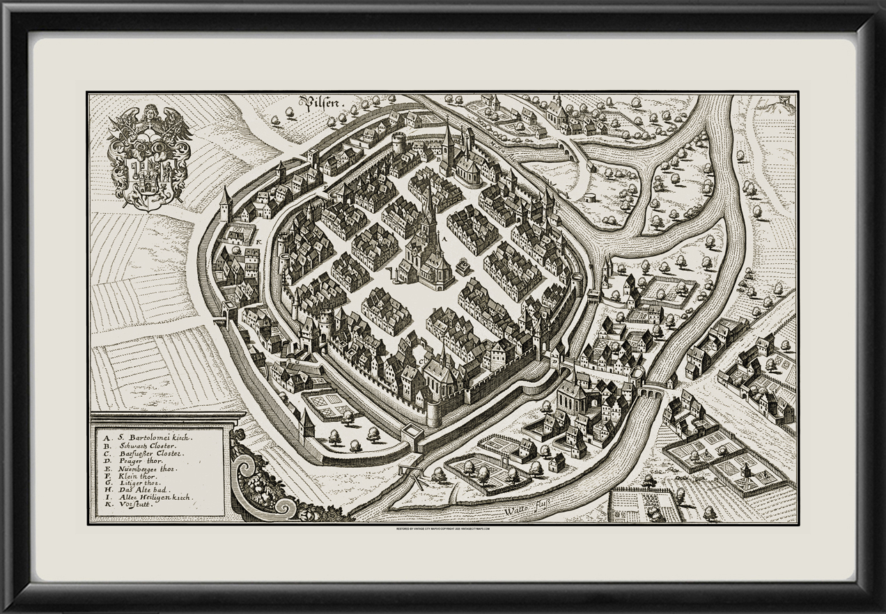 Prague Czech Republic 1606 Restored Map | Vintage City Maps