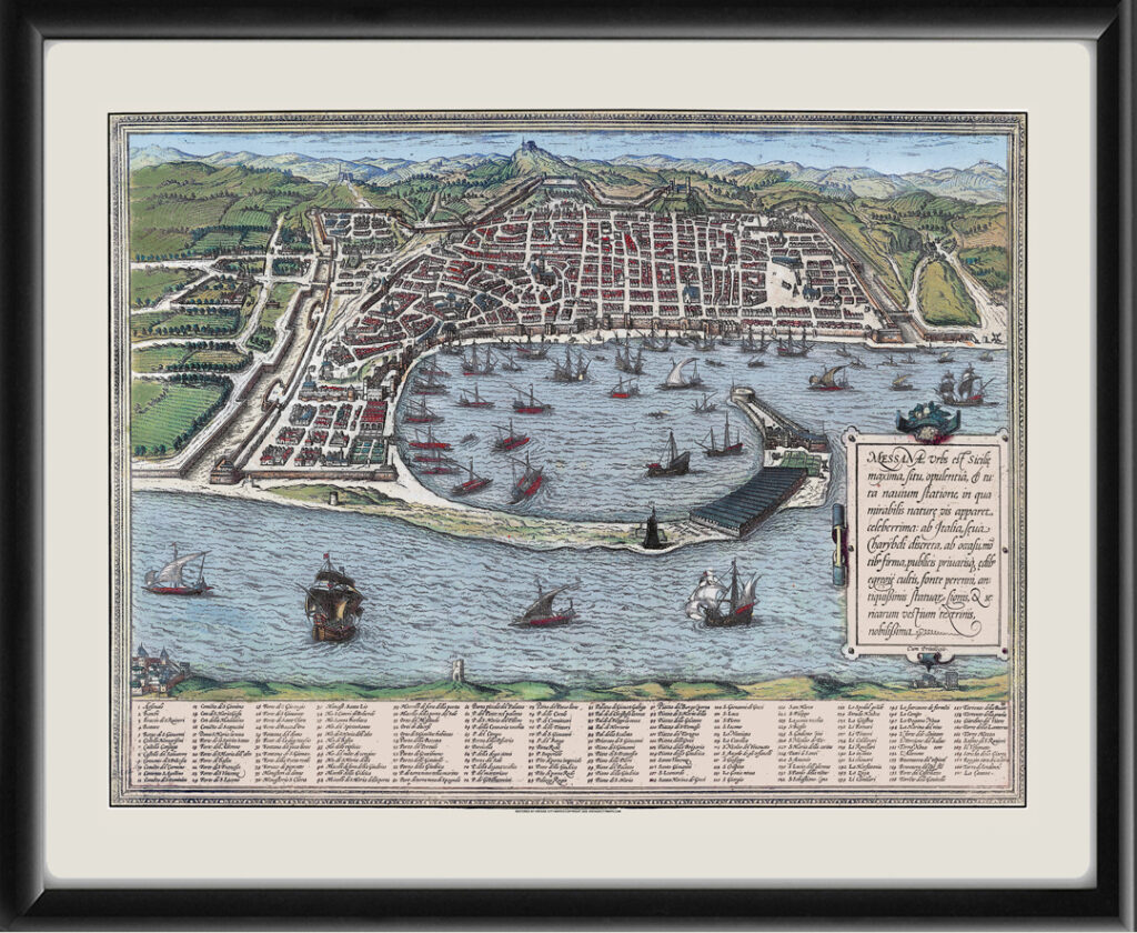 Messina Italy 1593 - Restored Bird's Eye View Map | Vintage City Maps