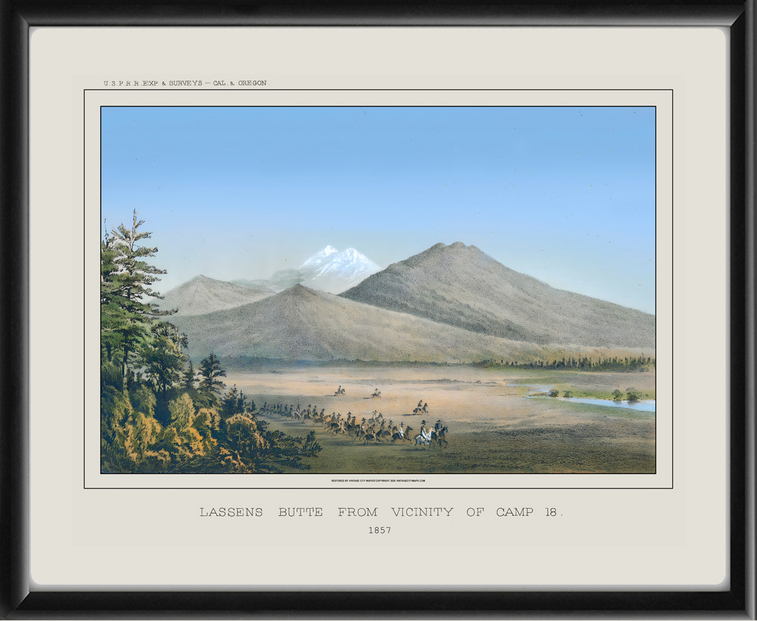 Mt. Lassen, California 1857 - Restored Bird's Eye View | Vintage City Maps