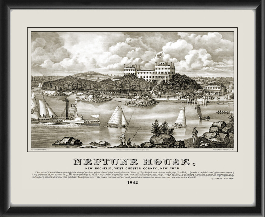 New Rochelle NY 1842 - Neptune House - Restored Bird's Eye View