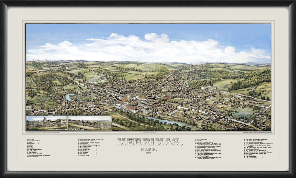 Merrimac MA 1889 (Color) - Restored Bird's Eye View Map | Vintage City Maps