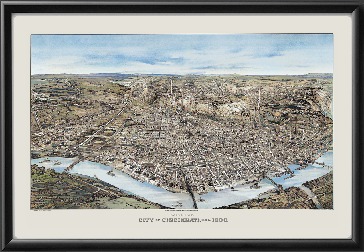 Cincinnati OH 1900 (Color) Restored Map | Vintage City Maps
