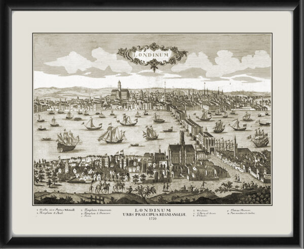 London England 1720 - Restored Bird's Eye View Map | Vintage City Maps