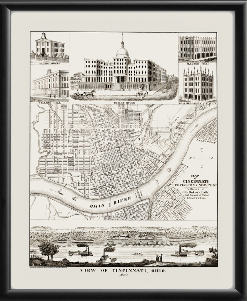 Cincinnati, Covington & Newport 1850 - Restored Bird's Eye View ...