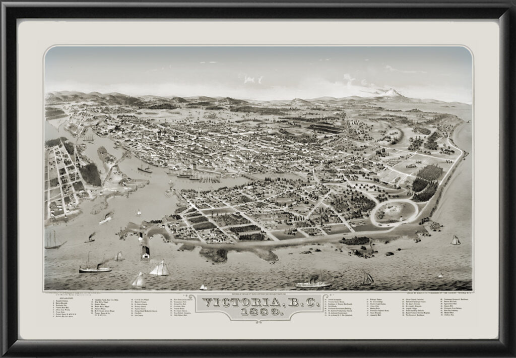 Victoria BC Canada 1889 - Restored Bird's Eye View Map | Vintage City Maps