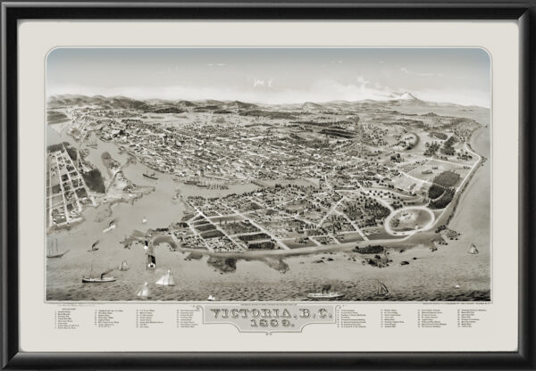 Victoria BC Canada 1889 - Restored Bird's Eye View Map | Vintage City Maps