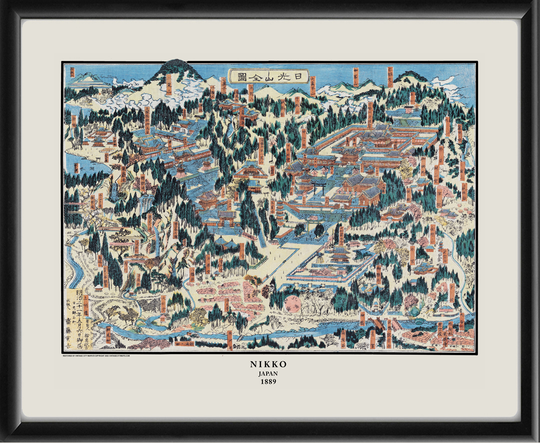 Nikko Japan 1889 - Restored Bird's Eye View Map | Vintage City Maps