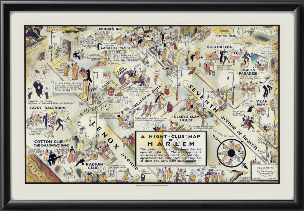 New York City NY 1932 - Harlem Night Club Map - Restored Map