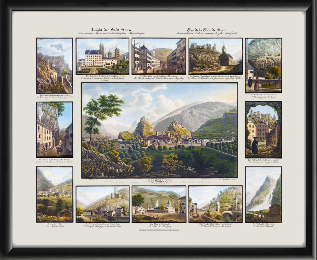 Sion, Switzerland 1831 - Restored Views - Vintage City Maps