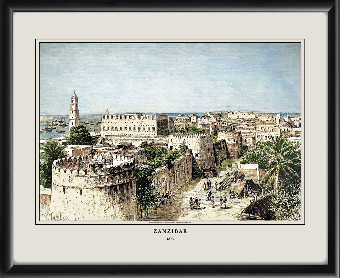 Zanzibar City 1873 (Color) - Restored Bird's Eye View | Vintage City Maps