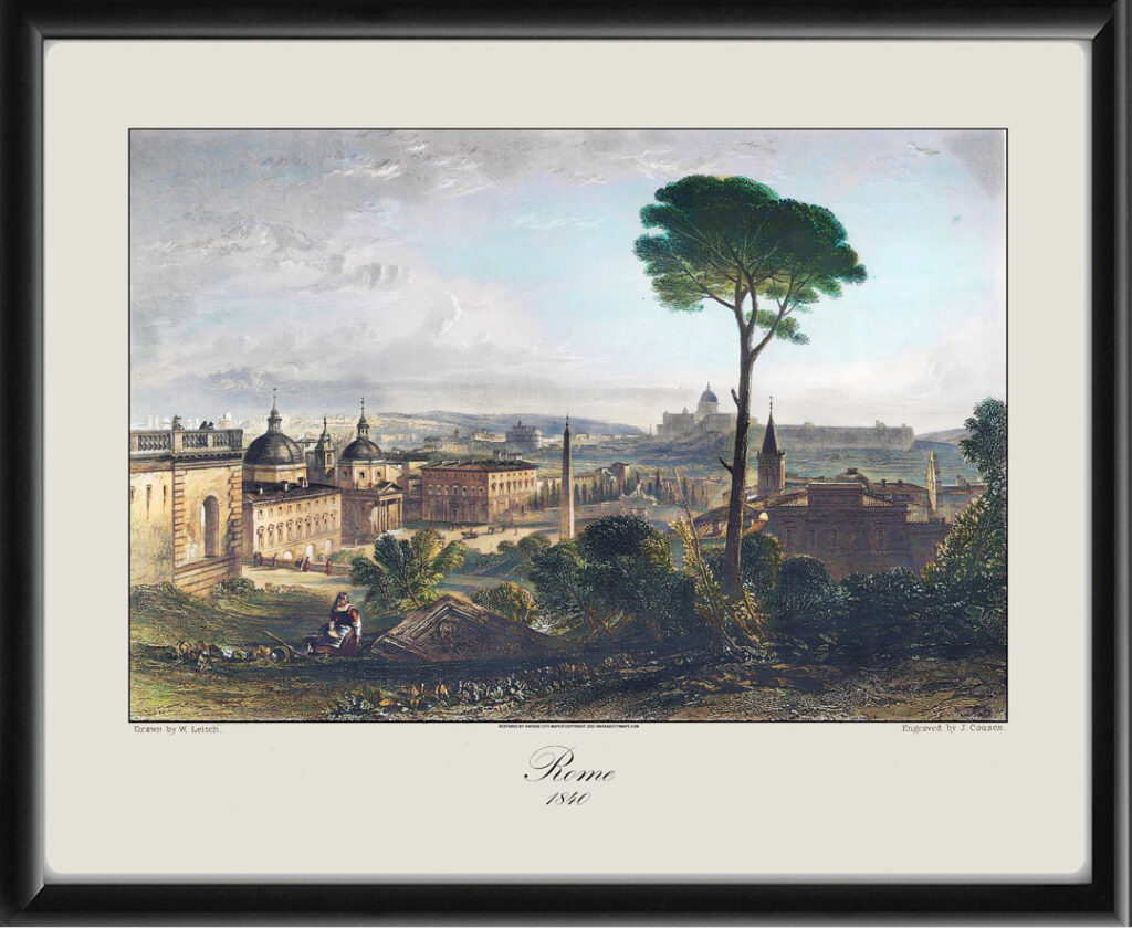 Rome Italy 1840 - Restored Panoramic View | Vintage City Maps