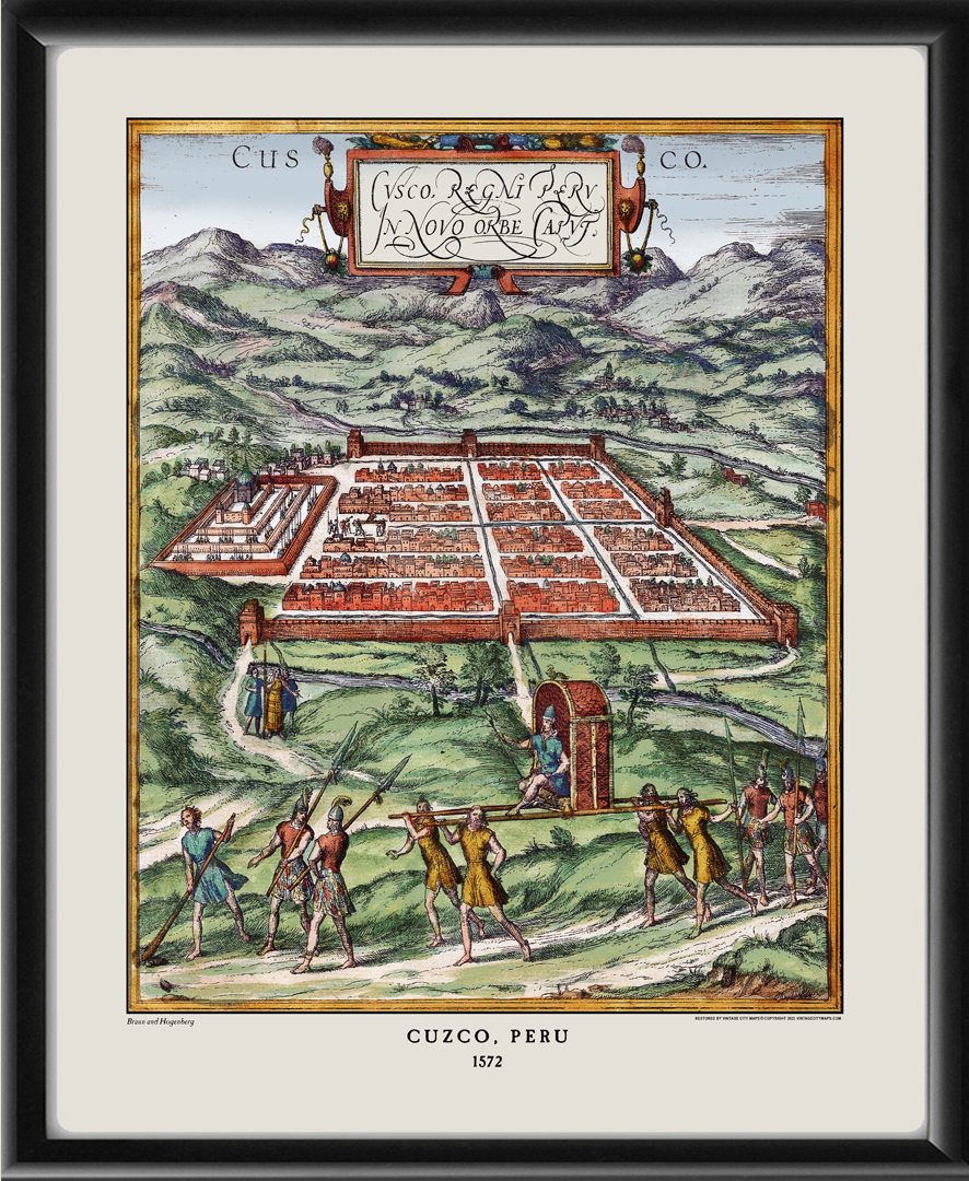 Cuzco Peru 1572 - Restored Bird's Eye View Map | Vintage City Maps