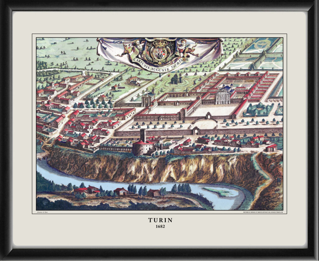 Turin Italy 1682 #2 - Restored Bird's Eye View | Vintage City Maps