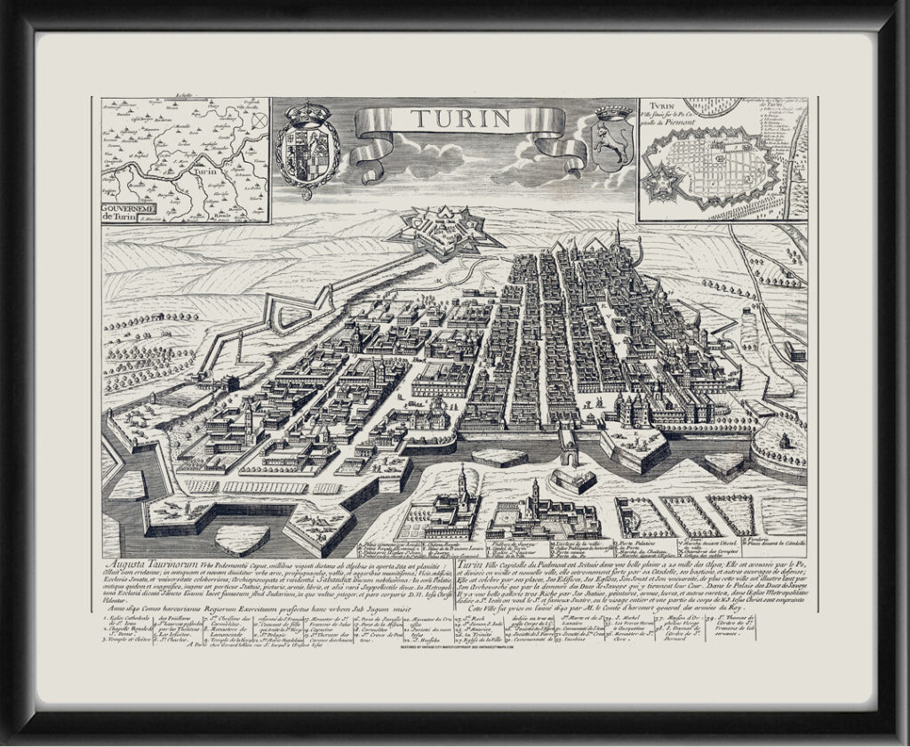 Turin Italy 1695 - Restored Bird's Eye View | Vintage City Maps