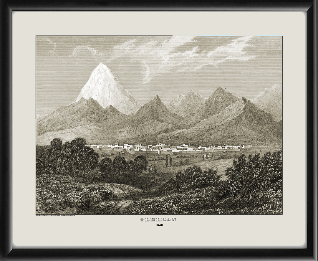 Teheran Iran 1840 - Restored Panoramic View - Vintage City Maps