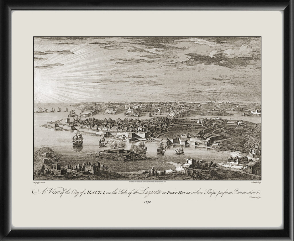 Manoel Island, Malta 1730 - Restored Bird's Eye View | Vintage City Maps