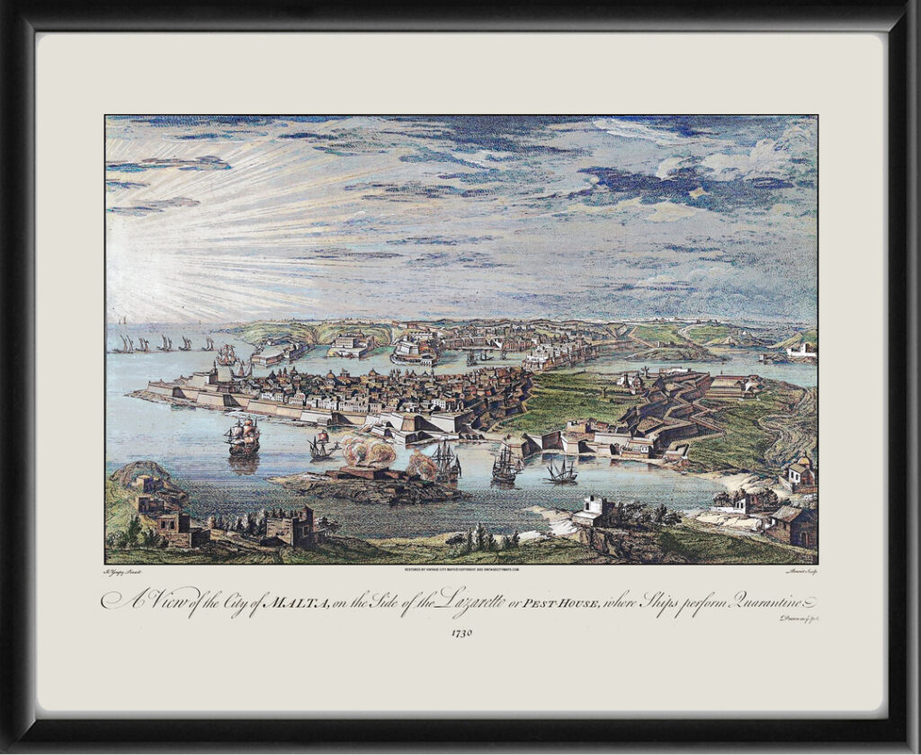 Manoel Island, Malta 1730 (Color) - Restored Bird's Eye View | Vintage ...