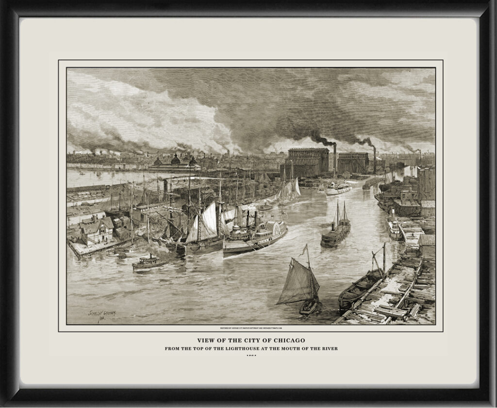 Chicago IL 1884 - View from the Top of the Lighthouse at the Mouth of ...