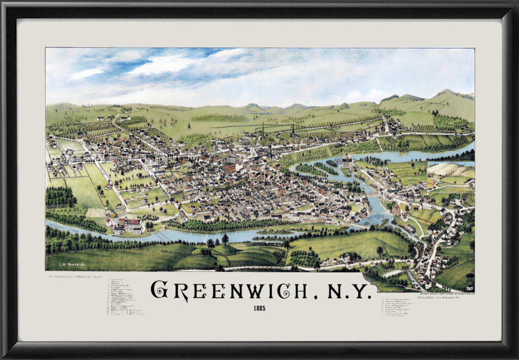 Greenwich NY 1885 (Color) - Restored Bird's Eye View Map | Vintage City ...