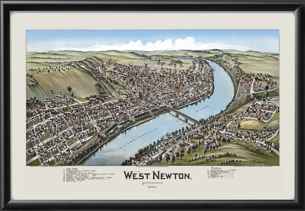 West Newton PA 1900 (Color) - Restored Bird's Eye View Map | Vintage ...