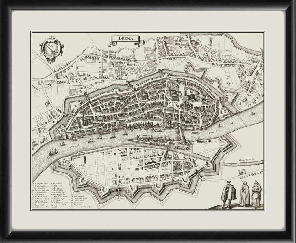 Bremen Germany 1653 - Restored Bird's Eye View Map | Vintage City Maps