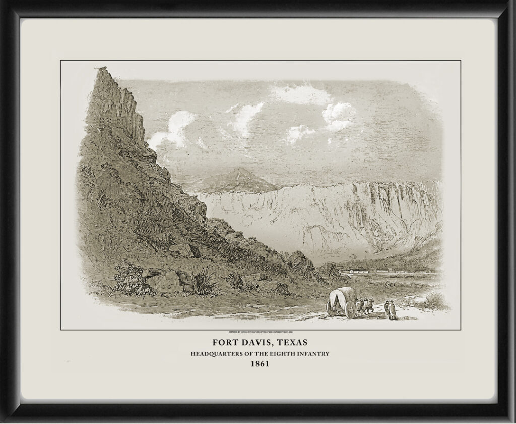 Fort Davis TX 1861- Restored Bird's Eye view | Vintage City Maps