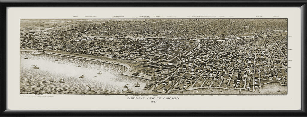 Chicago IL 1853 - Restored Panoramic Bird's Eye View Map