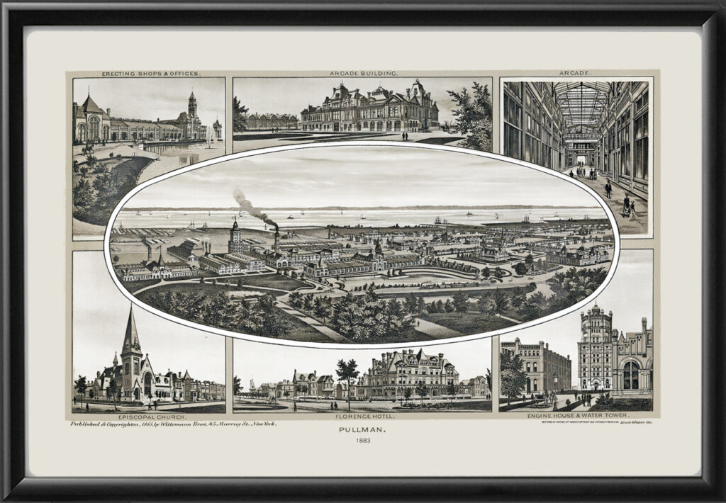 Pullman - Chicago IL 1883 - Restored Bird's Eye View