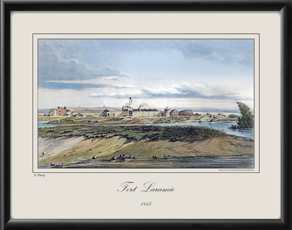Fort Laramie WY 1853 (Color) - Vintage City Maps, Restored Panoramic View