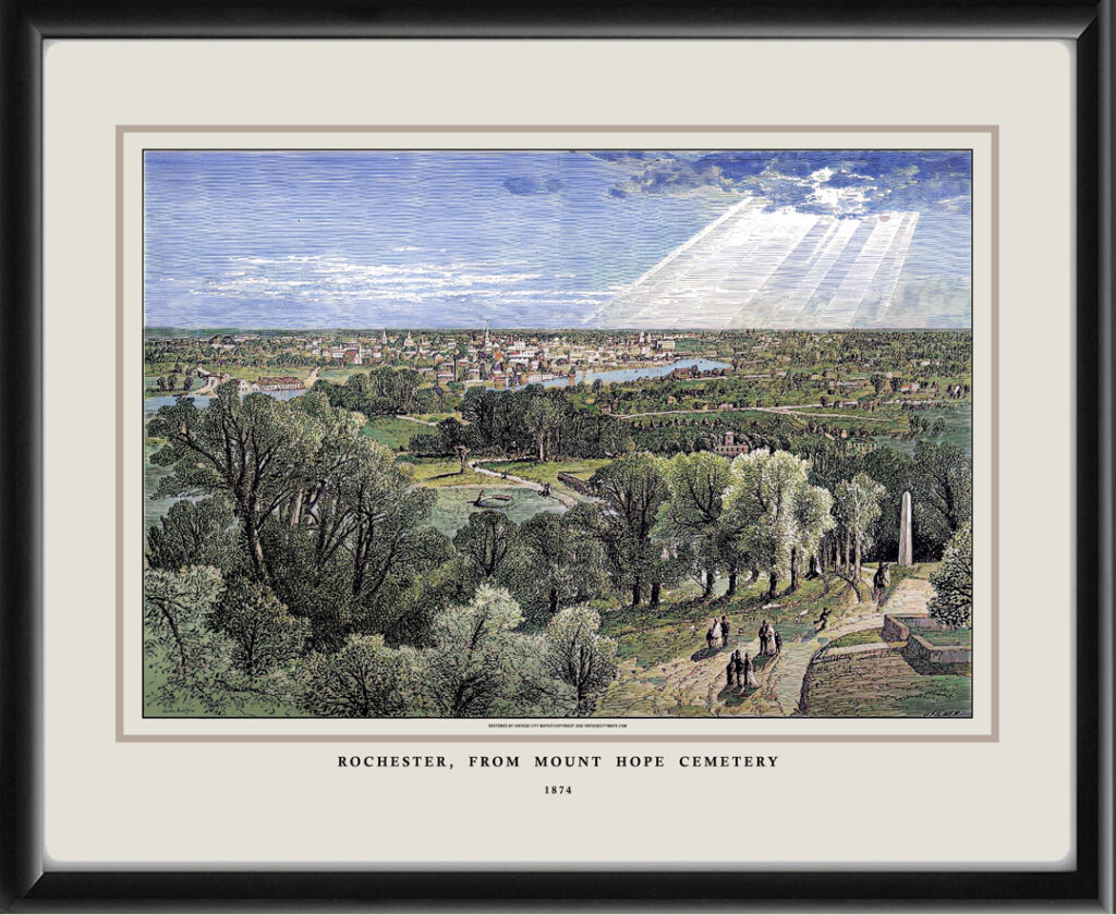Rochester, NY 1874 - From Hope Cemetery (Color) - Restored Bird's Eye ...