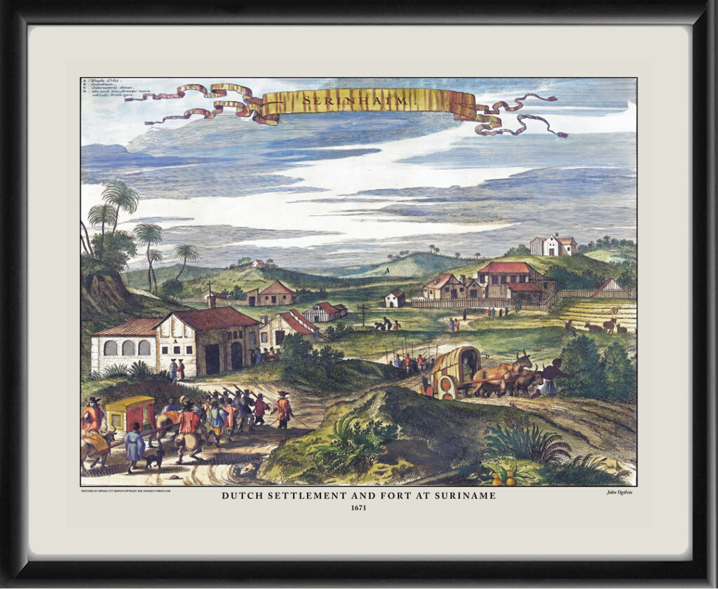 Suriname - Dutch Settlement and Fort 1671 - Restored Bird's Eye View
