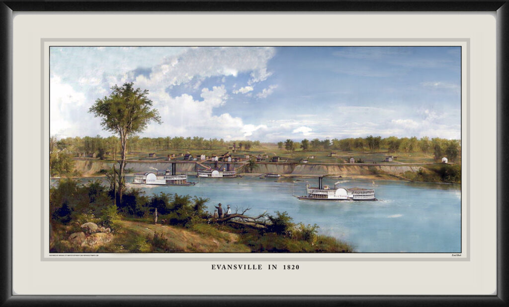 Evansville IN 1820 - Restored Panoramic View - Vintage City Maps