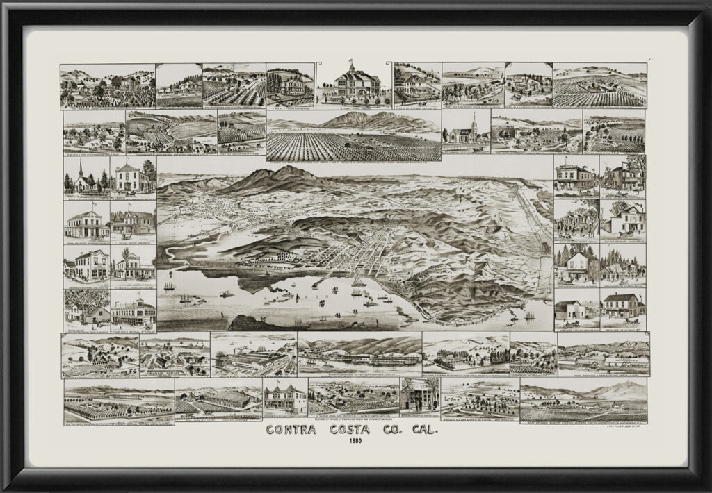 Contra Costa County CA 1880 - Restored Bird's Eye View | Vintage City Maps